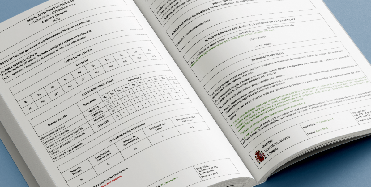 Corrección 1ª del Manual: luces LED Homologadas y mamparas